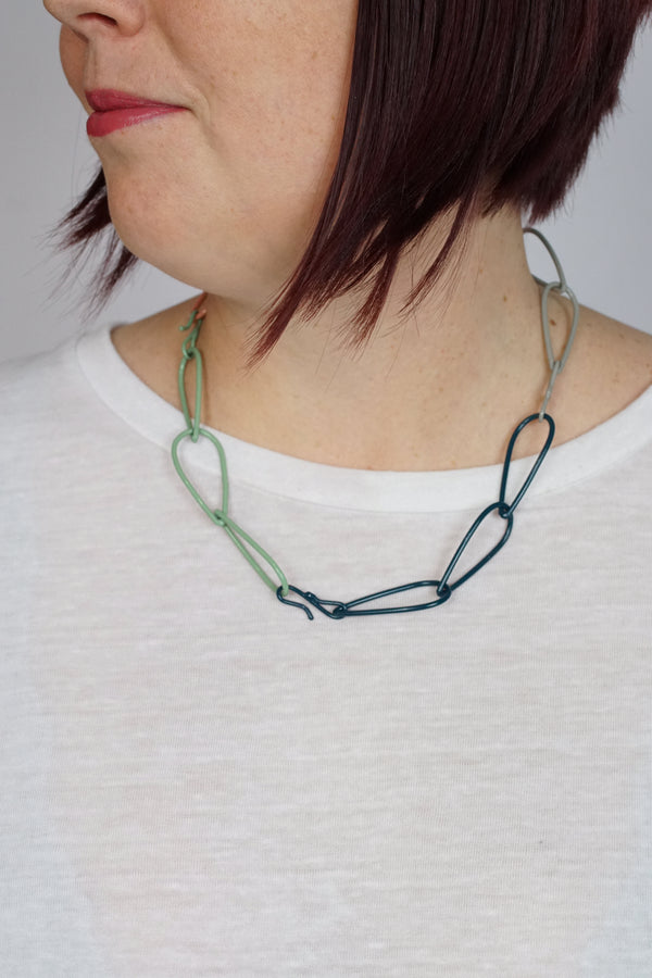 Modular Necklace in Deep Ocean, Stone Grey, Pale Green, and Dusty Rose ...