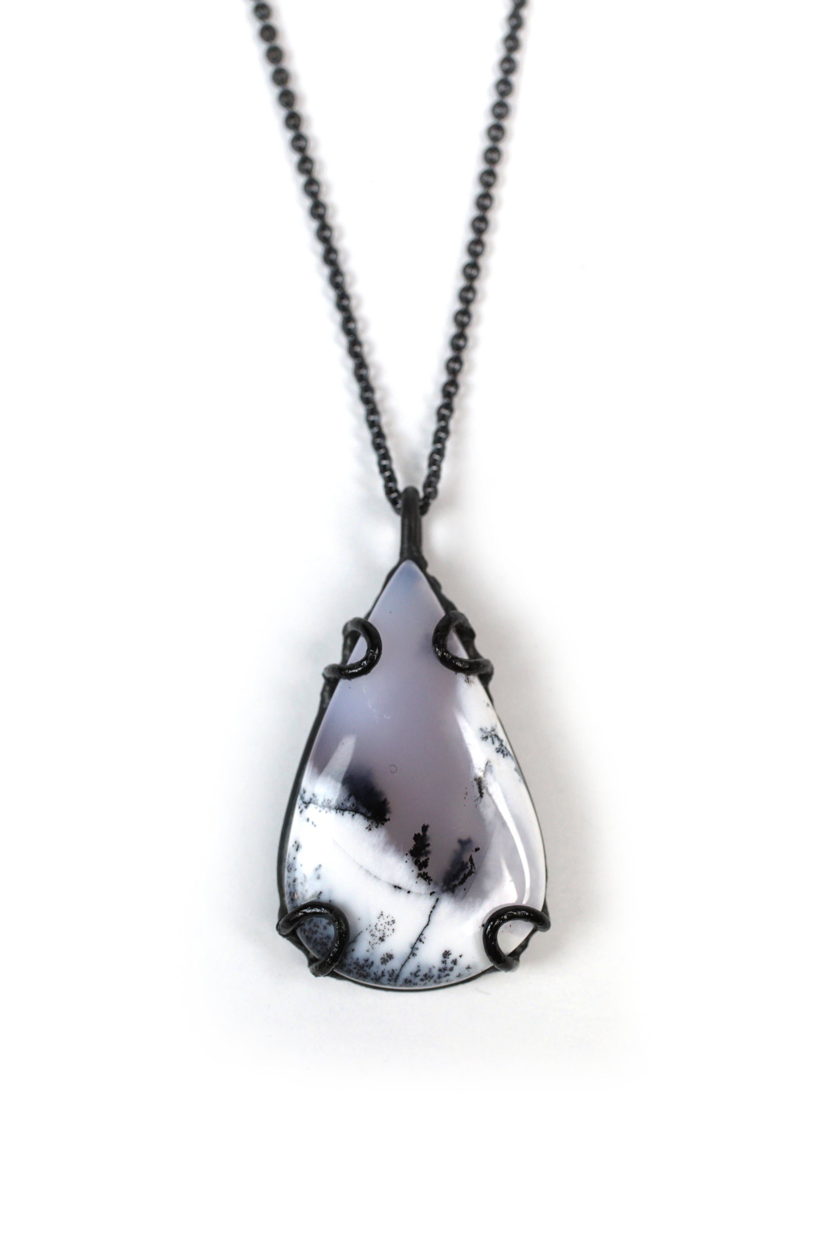 Contra pendants - black and white Dendritic Opal necklaces - megan auman