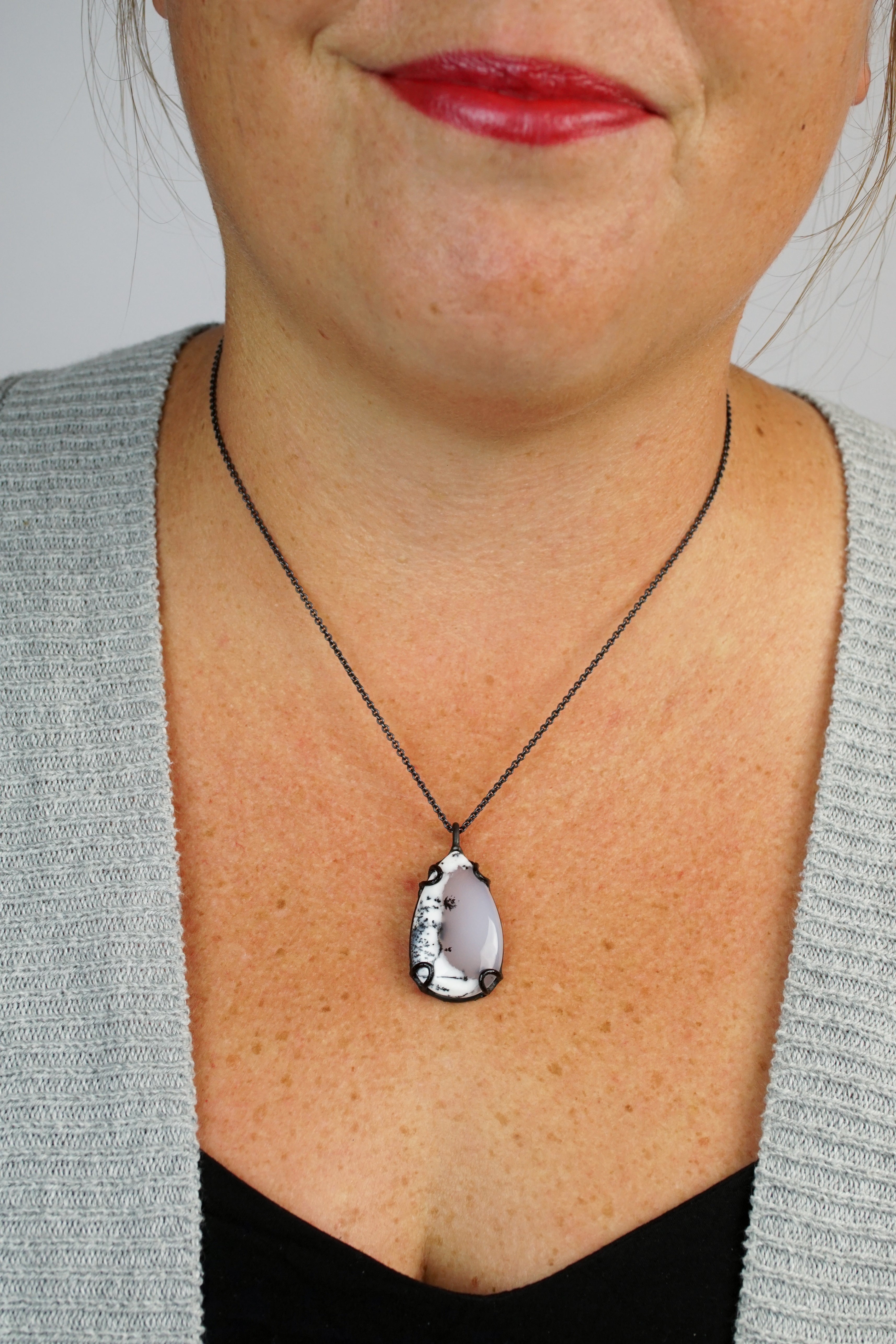 Contra pendants - black and white Dendritic Opal necklaces - megan auman