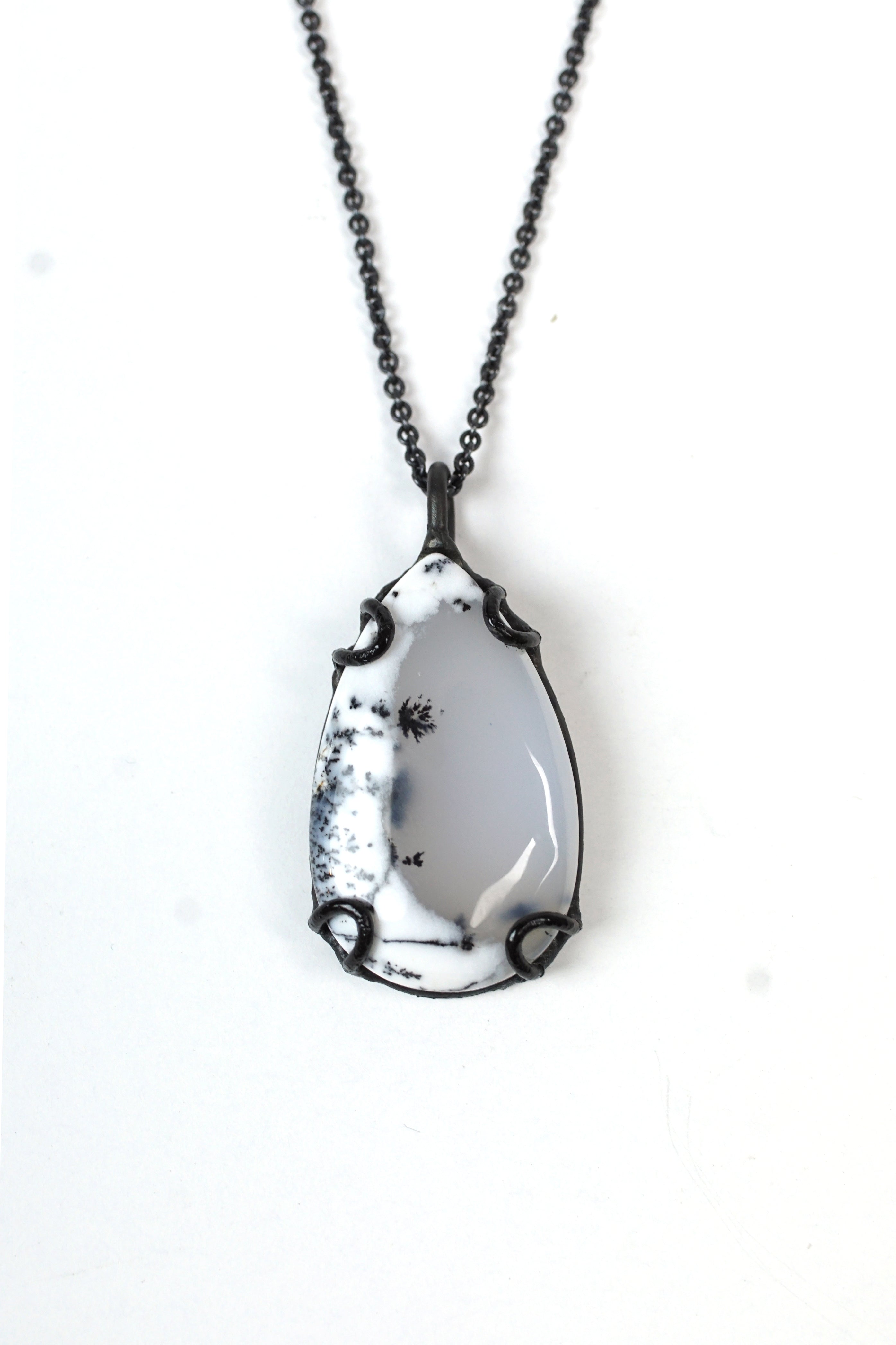 Contra pendants - black and white Dendritic Opal necklaces - megan auman