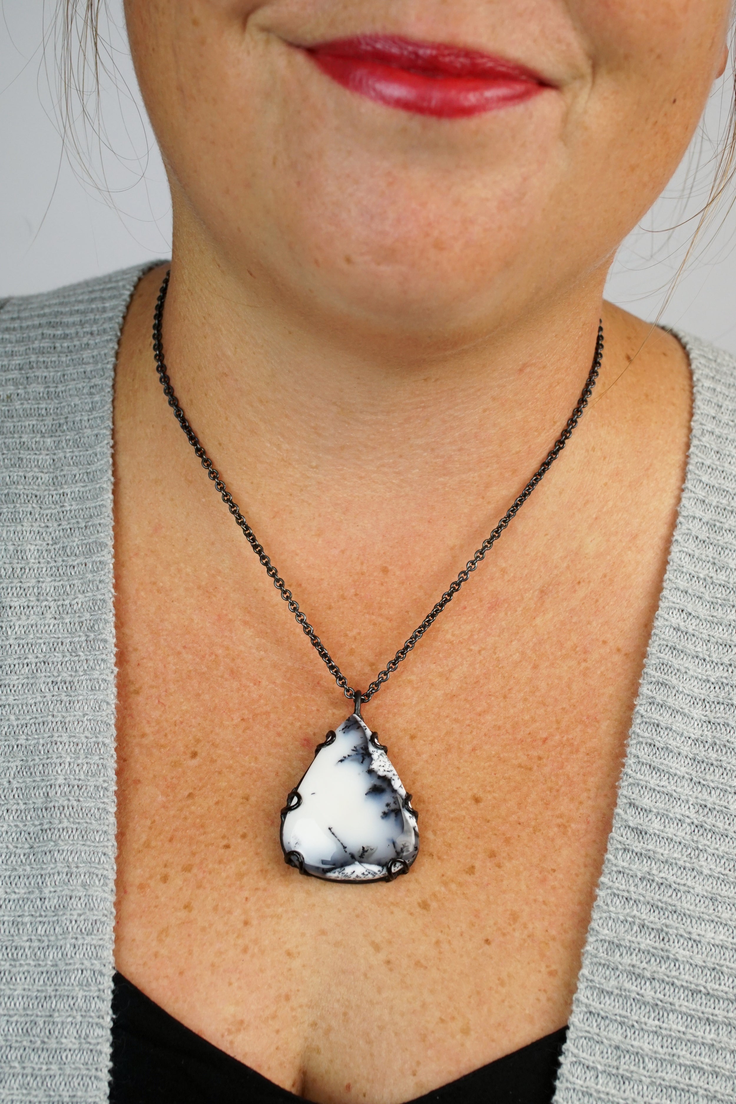 Contra pendants - black and white Dendritic Opal necklaces - megan auman