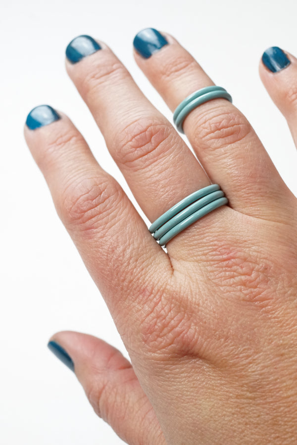 Light Teal Pale Turquoise Stacking Rings, Midi Rings - megan auman