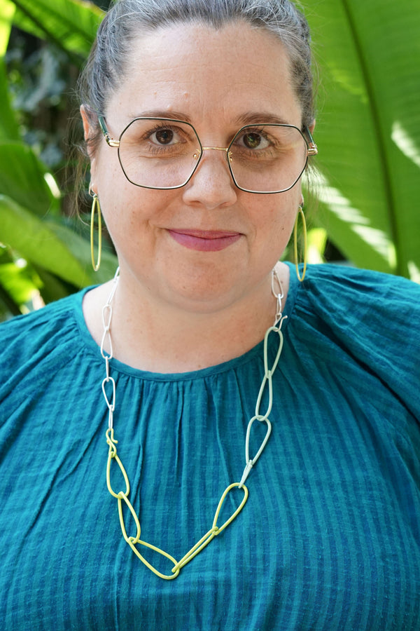 Modular Necklace in Silver, Neon Chartreuse, and Soft Mint - megan auman